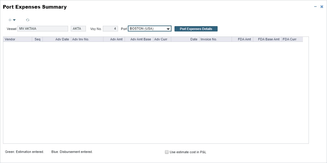 IMOS - Port Expenses Summary